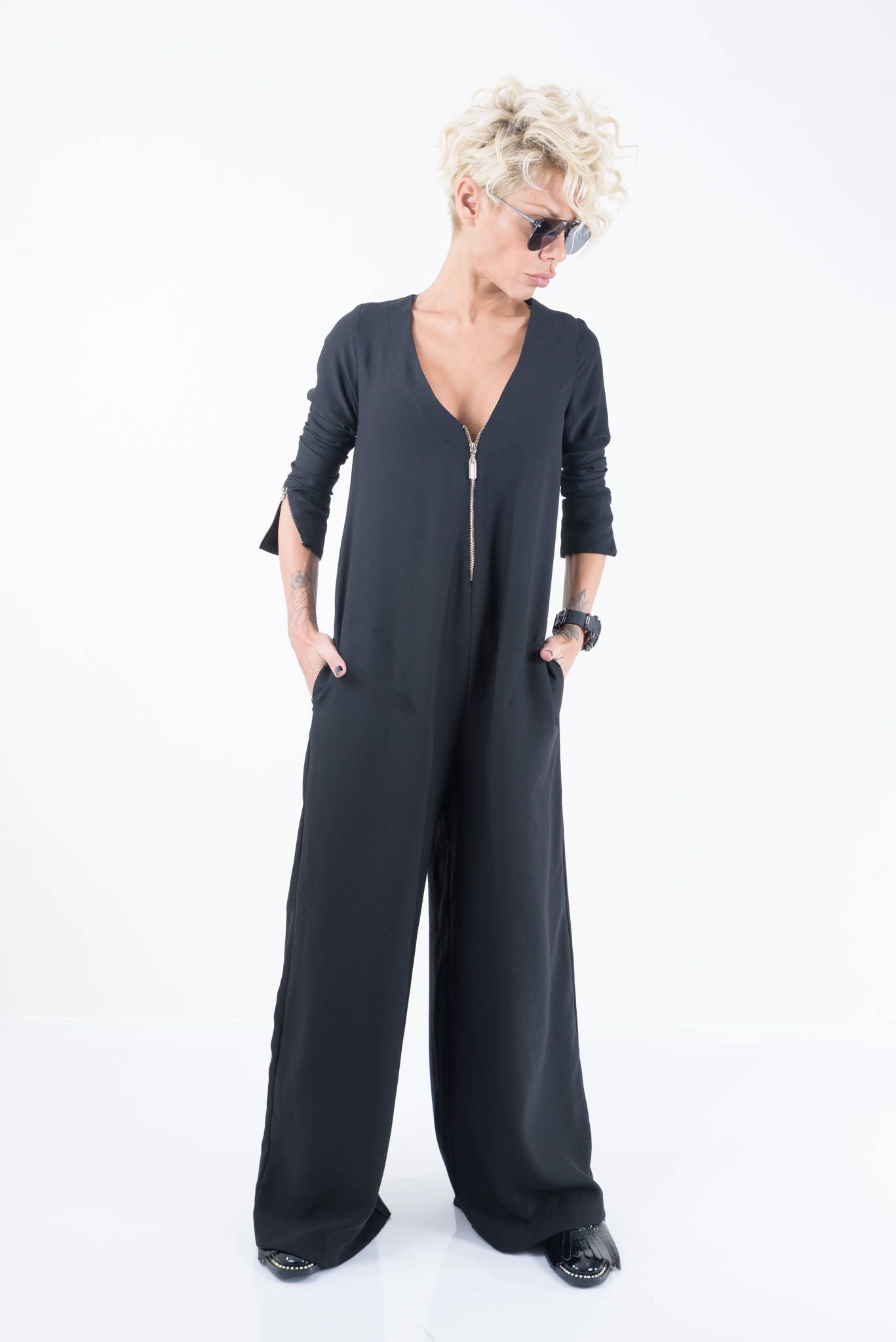 Palazzo Jumpsuit Jumpsuit Black Jumpsuit Wedding Jumpsuit Etsy