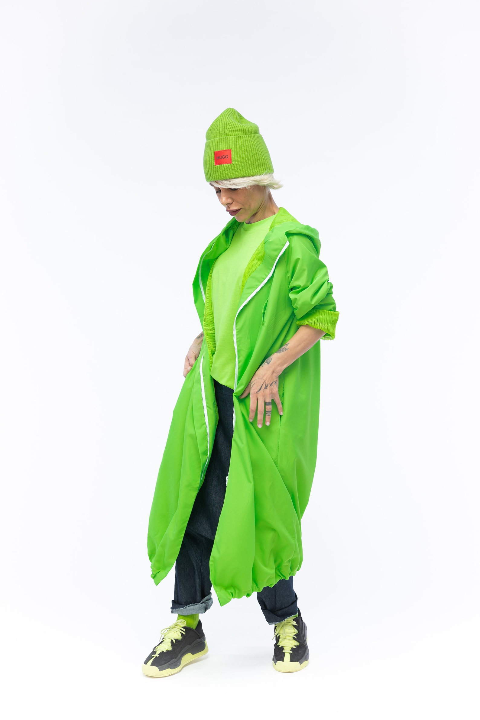 Neon Green Jacket Long Oversized Jacket With Big Hoodie | Etsy