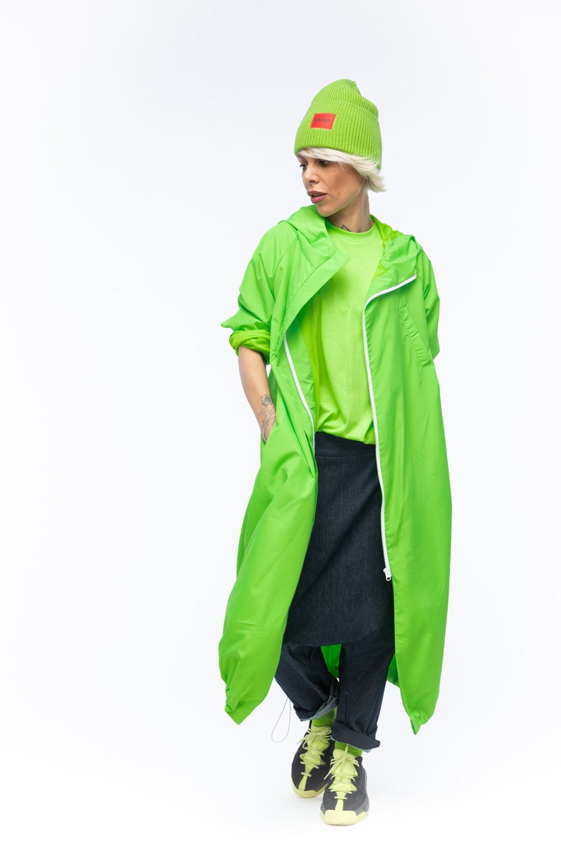 Neon Green Jacket Long Oversized Jacket With Big Hoodie | Etsy