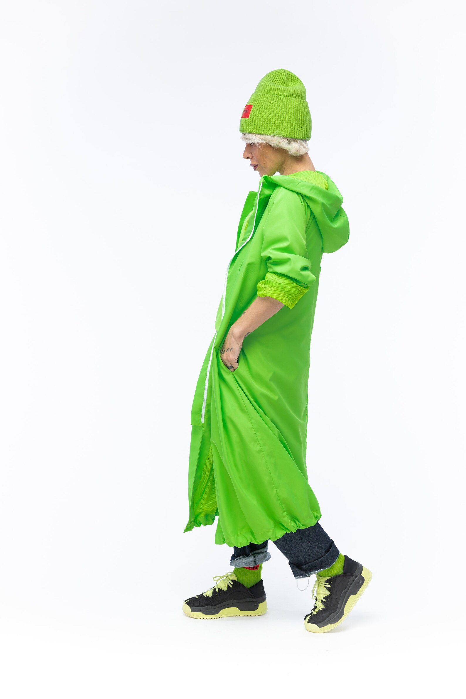 Neon Green Jacket Long Oversized Jacket With Big Hoodie | Etsy