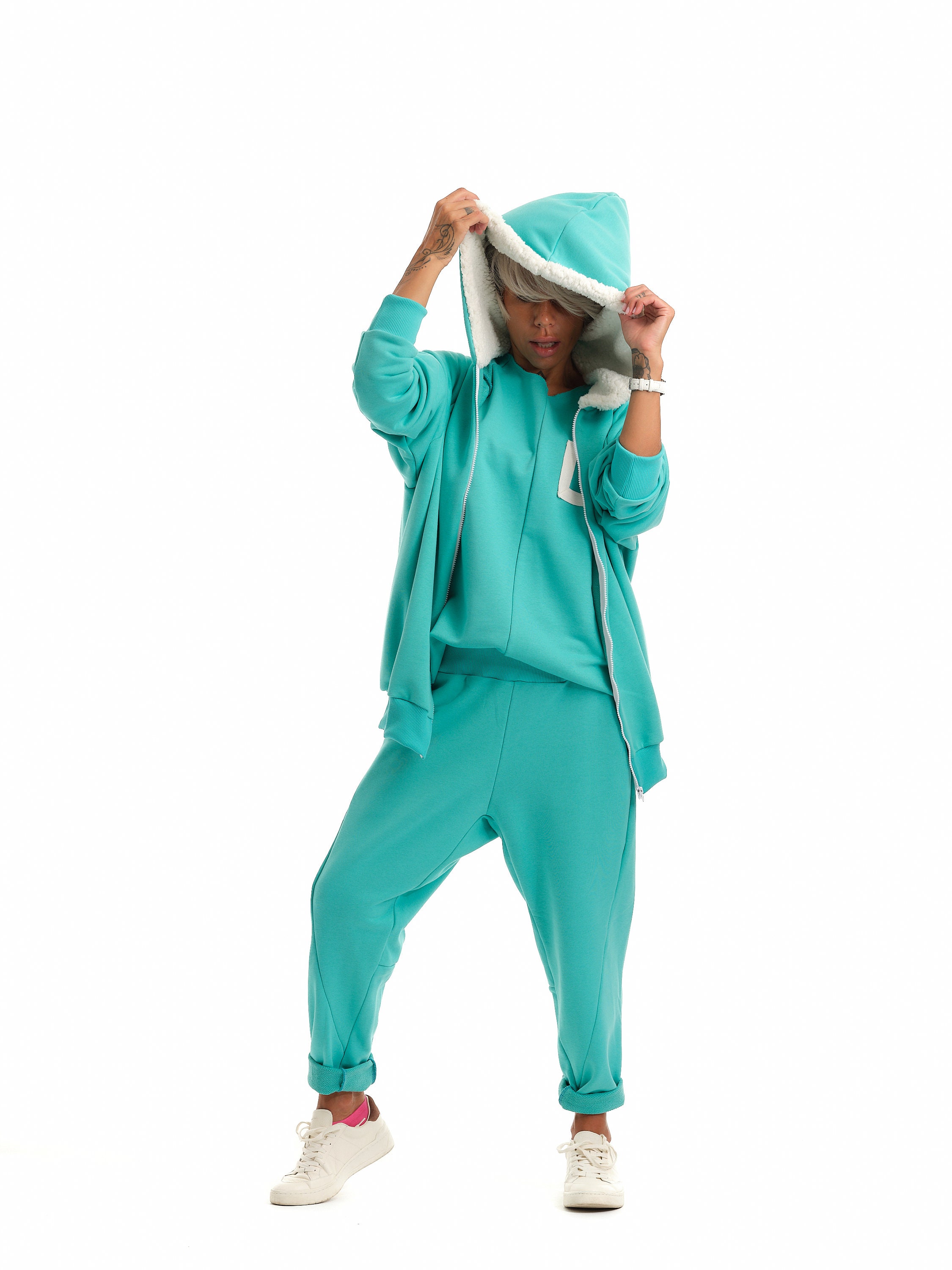 Women Turquoise Three Pieces Set Black Tracksuit - Etsy