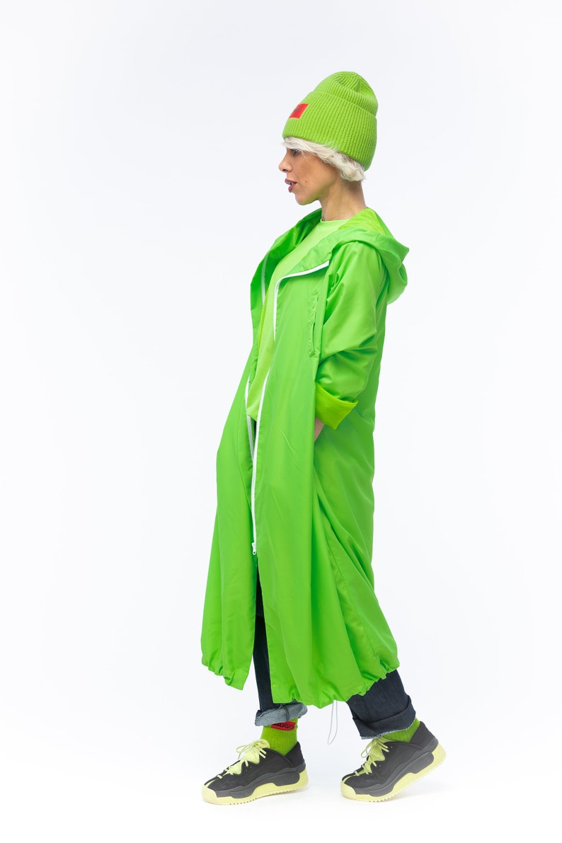 Neon Green Jacket Long Oversized Jacket With Big Hoodie | Etsy