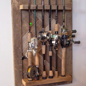 Barn Wood Fishing Rod Rack - Vertical - Etsy