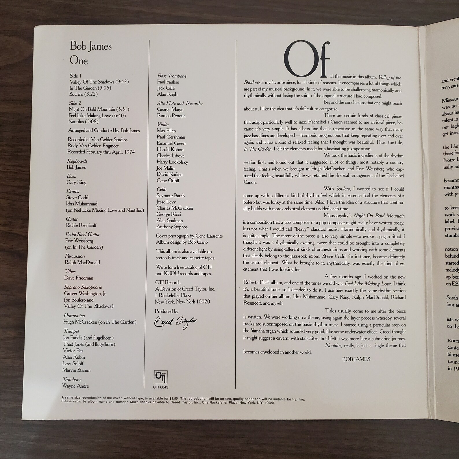 1974 Bob James – One Album, CTI 6043, Gatefold, Fusion, Jazz Funk - Etsy