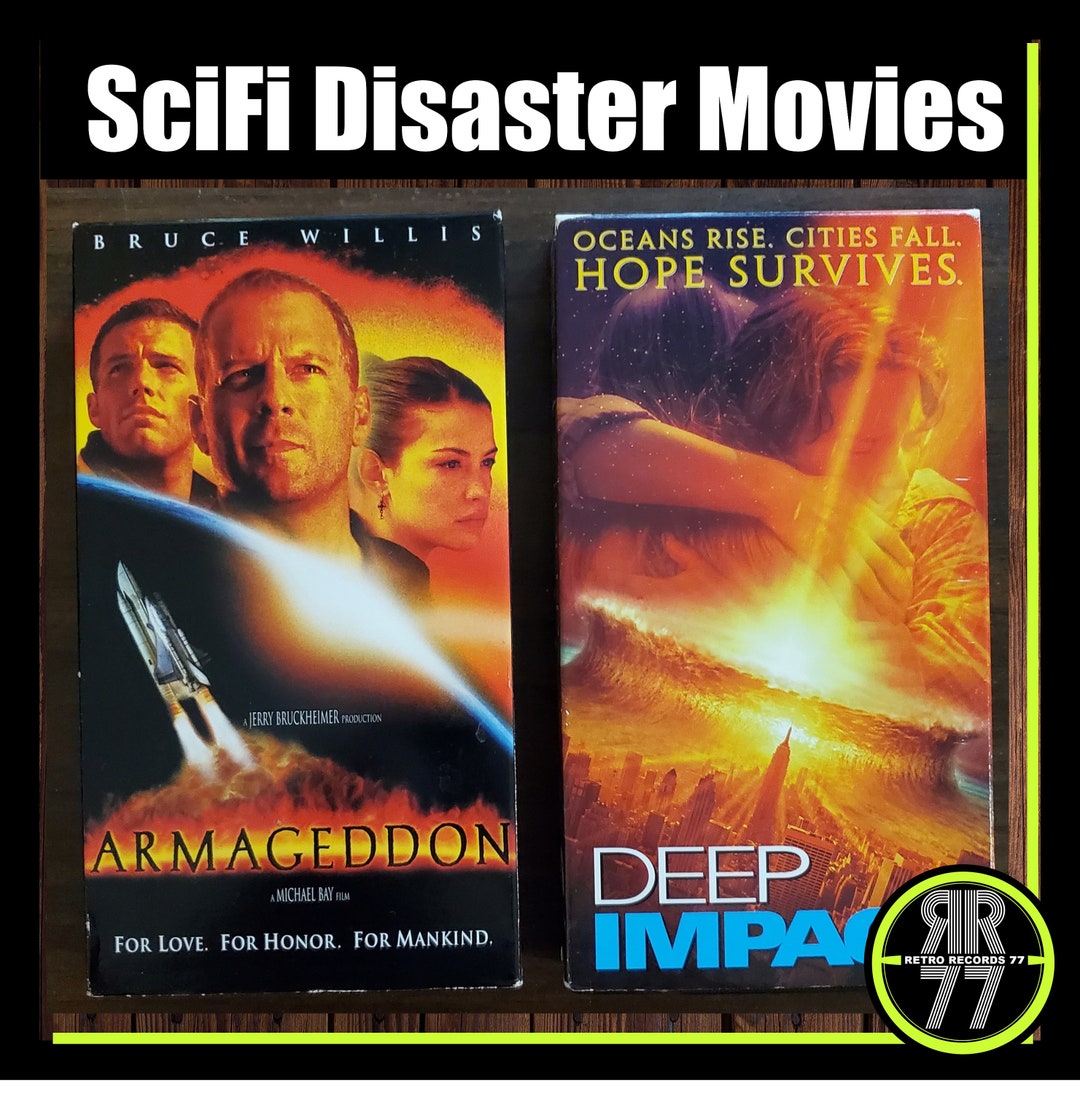 2 Scifi Disaster Movies on VHS, Deep Impact, Armageddon, Bruce Willis ...