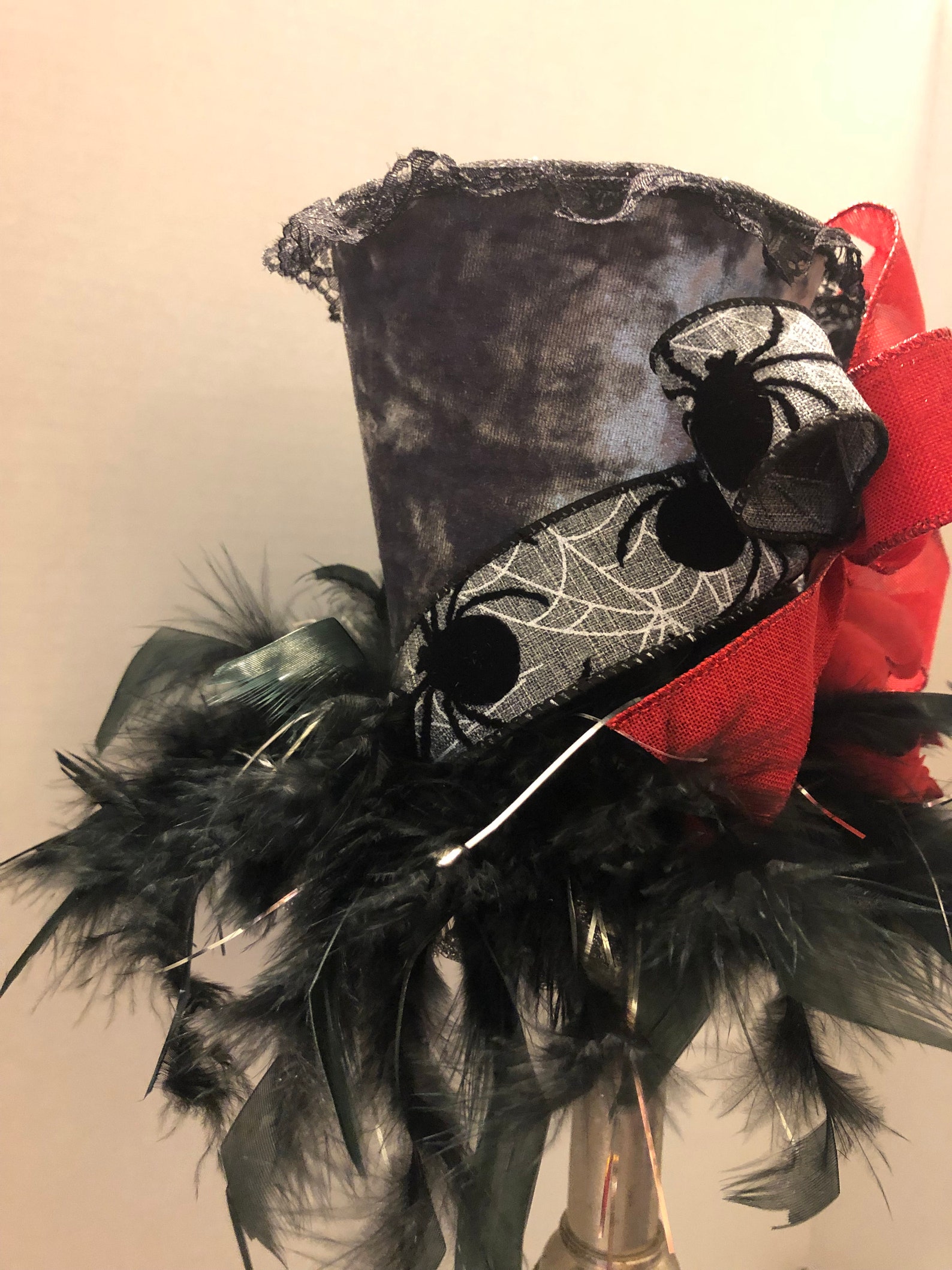Top Hat, Red, Black, Grey, Velvet, Halloween, Feathers, Beads ...