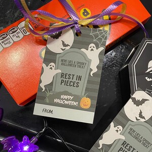 Rest in Pieces Halloween Gift Tags, Tombstone Halloween Tags, Treat Bag ...