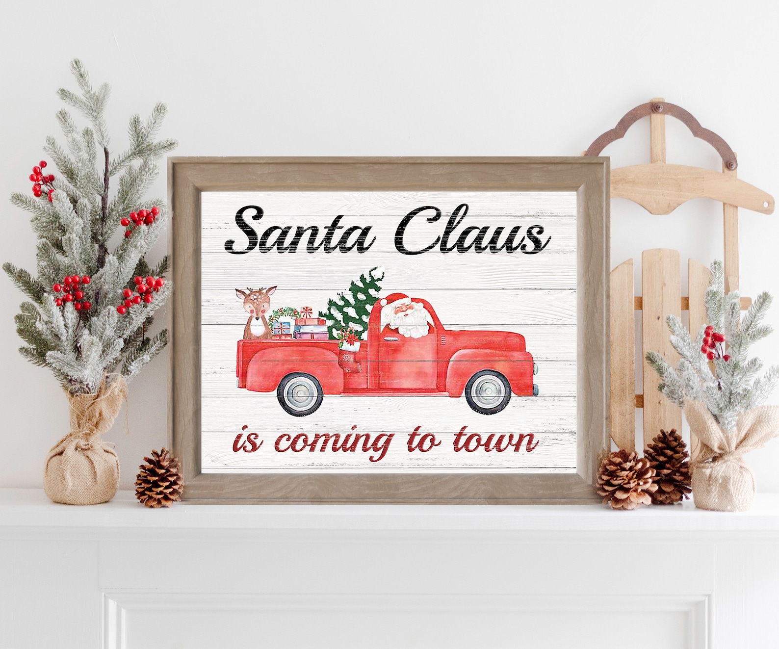 PRINTABLE CHRISTMAS Wall ART Santa Claus is Coming to Town - Etsy