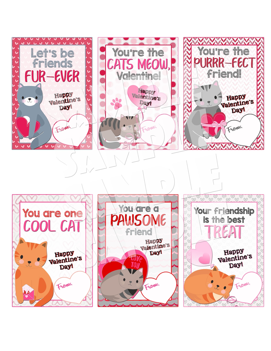 CAT VALENTINE CARDS Classroom Valentines Kitten Valentine | Etsy