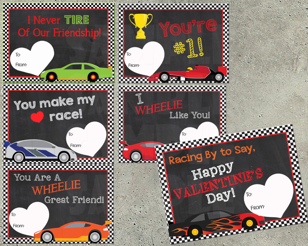 RACE CAR VALENTINES - Boy's Valentine's Day Cards - Racing Valentines ...