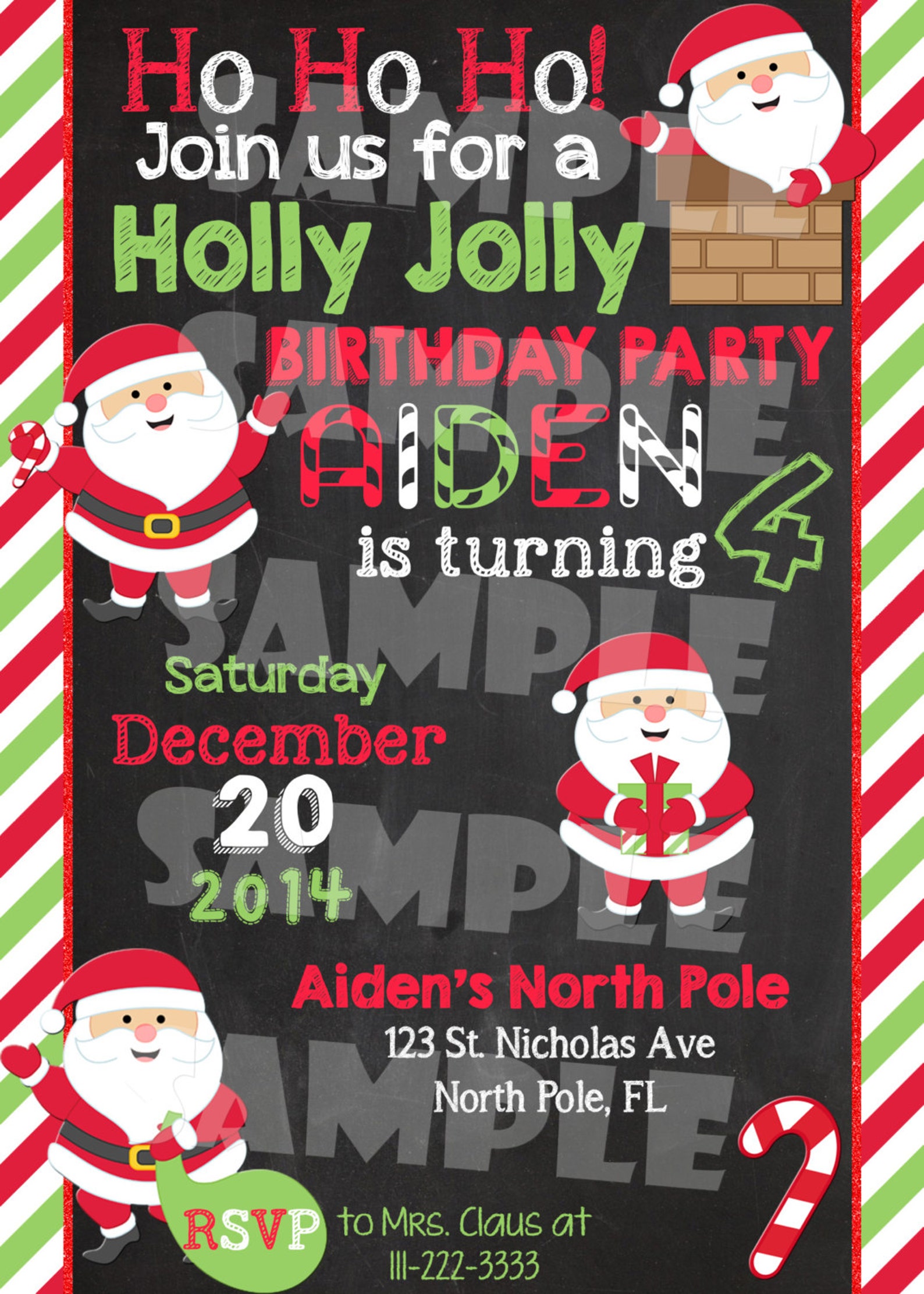 SANTA BIRTHDAY INVITATION, Santa Party Invite, Christmas Party, Holiday ...