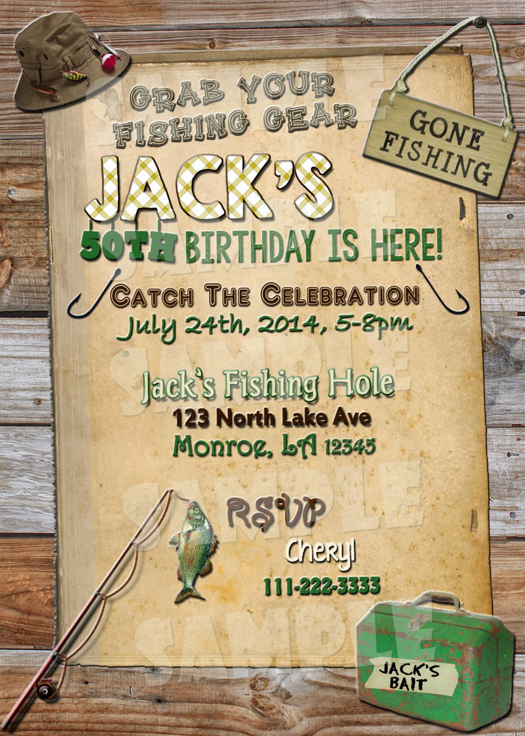 FISHING BIRTHDAY INVITATION, Fishing Invitations, Fishing Birthday ...