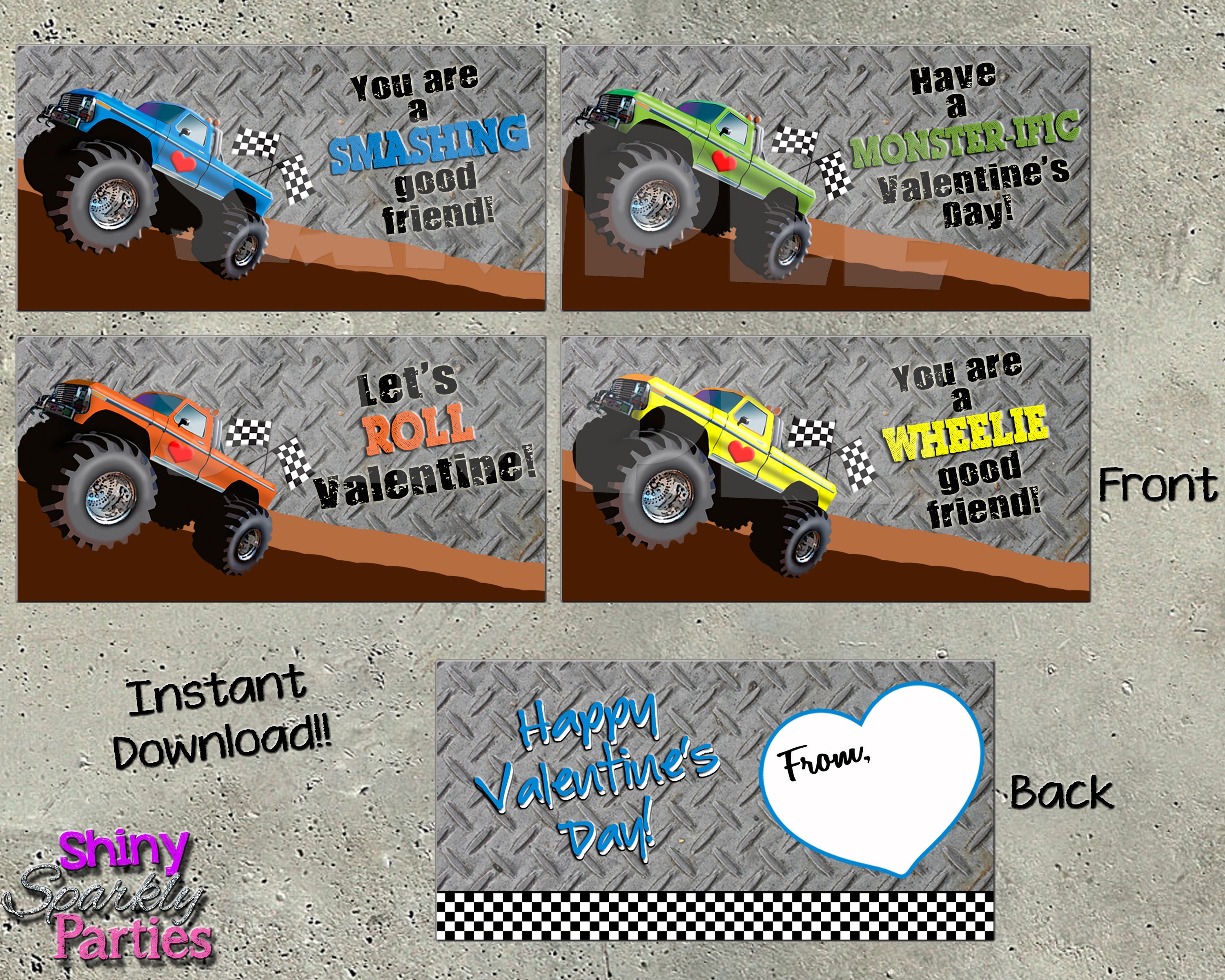 MONSTER TRUCK VALENTINE Bag Toppers, Monster Truck Valentines ...