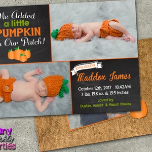 PUMPKIN BIRTH ANNOUNCEMENT, Little Pumpkin Announcement, Fall Baby ...