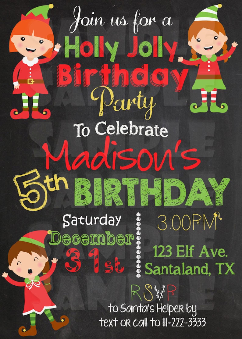 ELF BIRTHDAY INVITATION - Christmas Birthday Invite - Elf Invitation ...