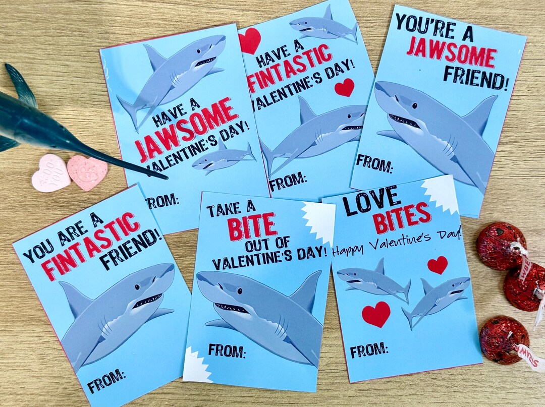 SHARK VALENTINES - Shark Valentine Cards - Valentines for Boys - Fish ...