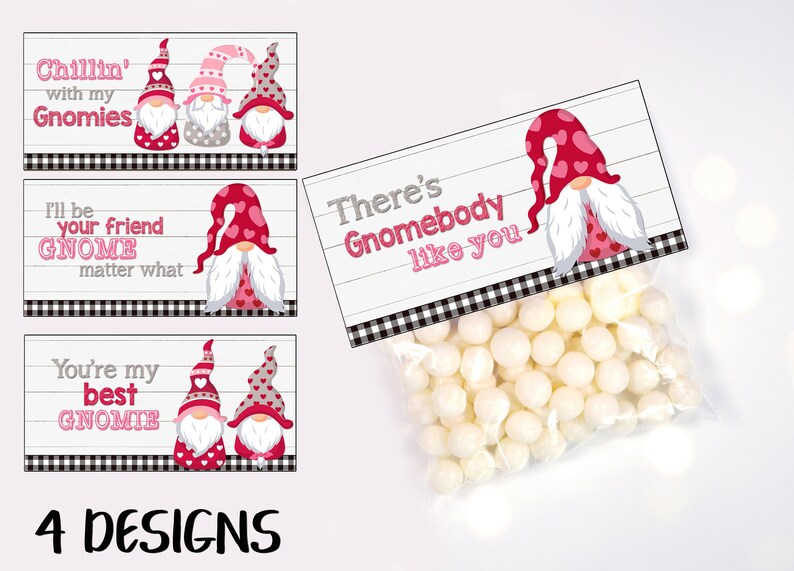 GNOME TREAT Bag TOPPERS, Valentine Bag Toppers, Classroom Valentines ...
