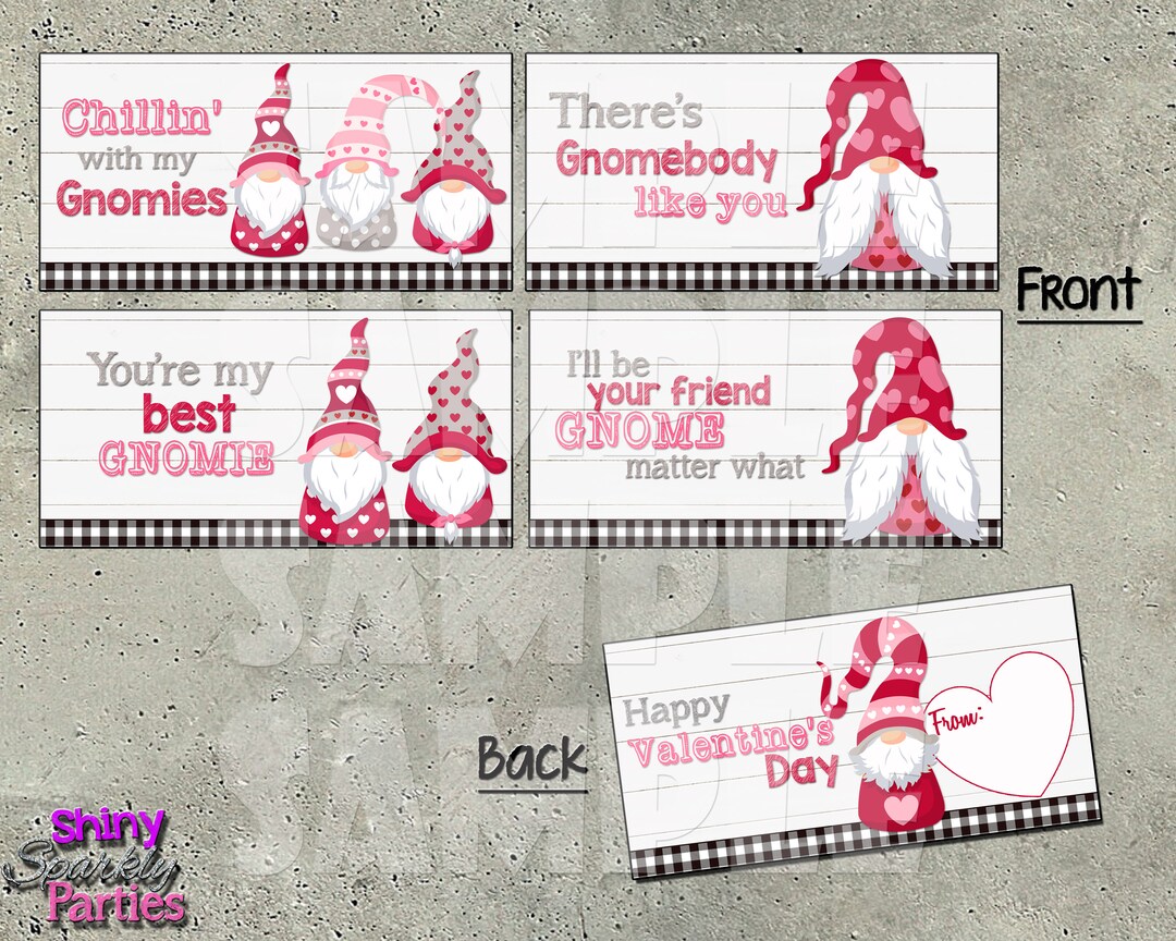GNOME TREAT Bag TOPPERS Valentine Bag Toppers Classroom - Etsy