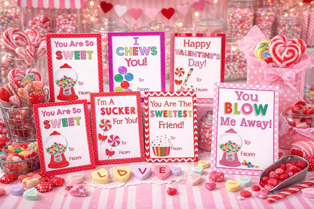 Printable CANDY VALENTINE CARDS - Girl's Valentines - Diy Valentine ...