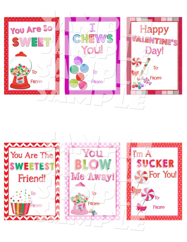 Printable CANDY VALENTINE CARDS Girl's Valentines Diy - Etsy