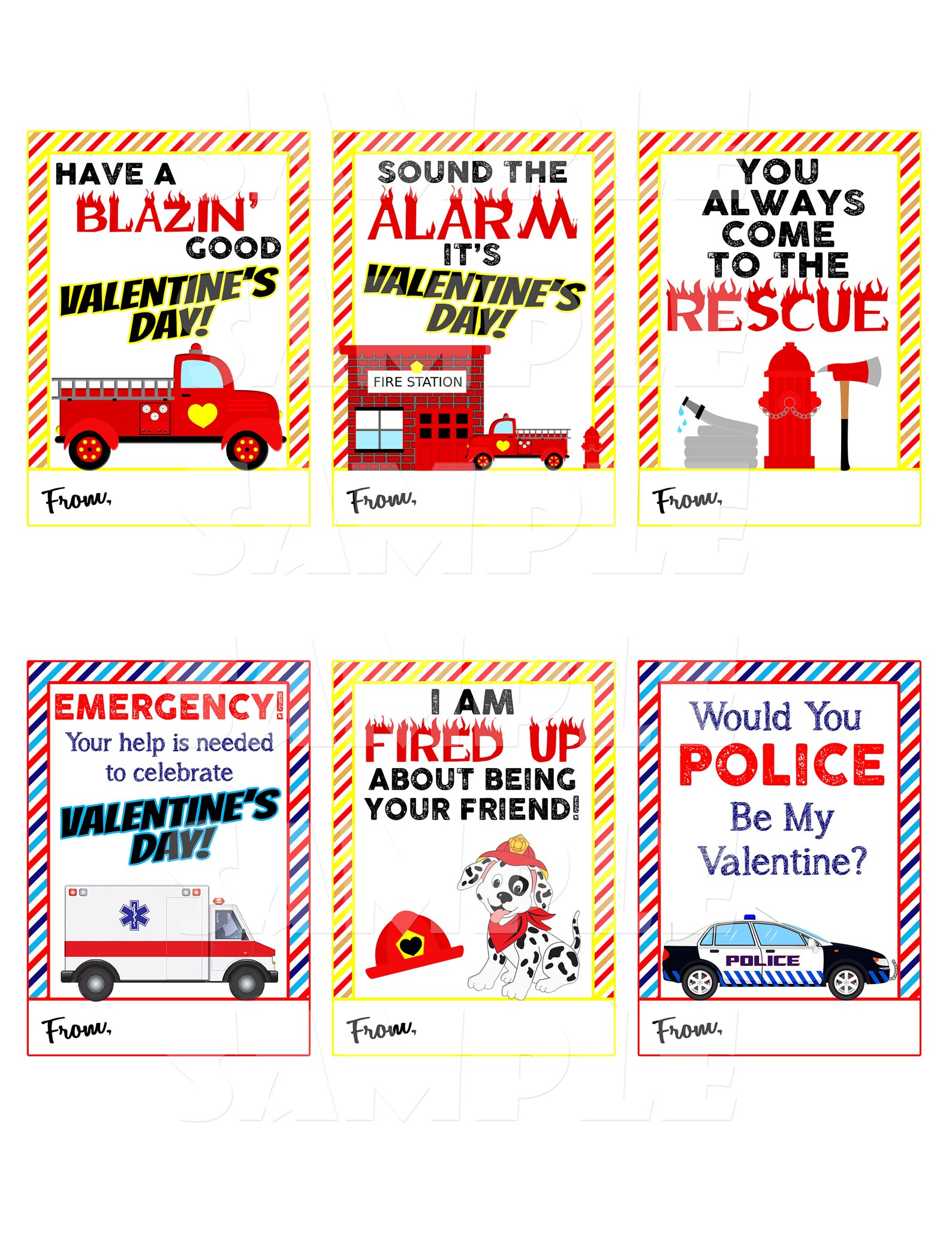 FIRETRUCK VALENTINE CARDS Firetruck Valentines Rescue - Etsy