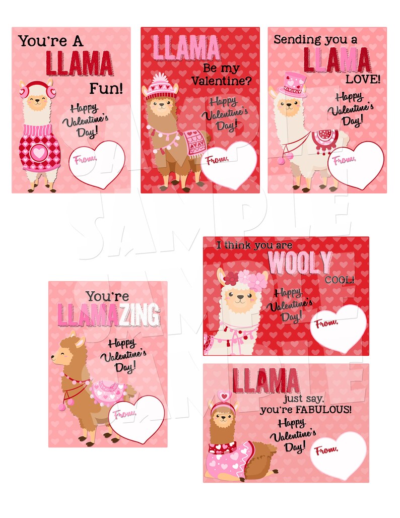 LLAMA VALENTINE CARDS Valentines for School Llama | Etsy