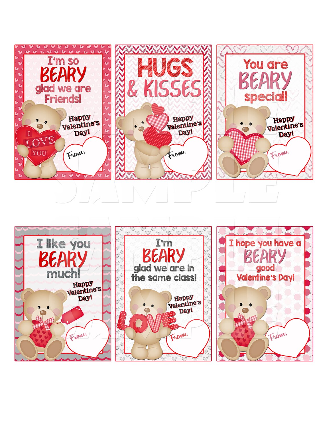 TEDDY BEAR VALENTINE Cards - Classroom Valentines, Bear Valentine Card ...