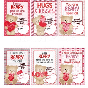 TEDDY BEAR VALENTINE Cards - Classroom Valentines, Bear Valentine Card ...