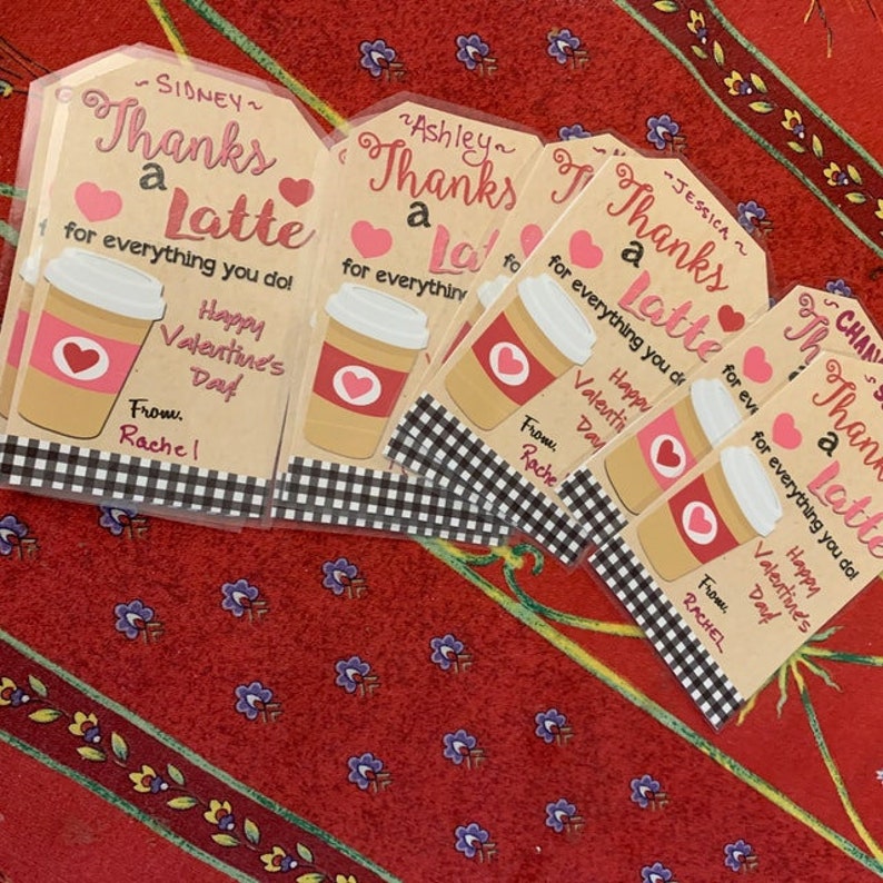 THANKS a LATTE VALENTINE Tags Coffee Valentine's Day | Etsy