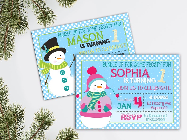 SNOWMAN PARTY INVITATION Snowman Birthday Invite Boy or Girl - Etsy