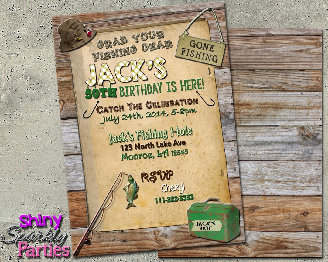 FISHING BIRTHDAY INVITATION, Fishing Invitations, Fishing Birthday ...