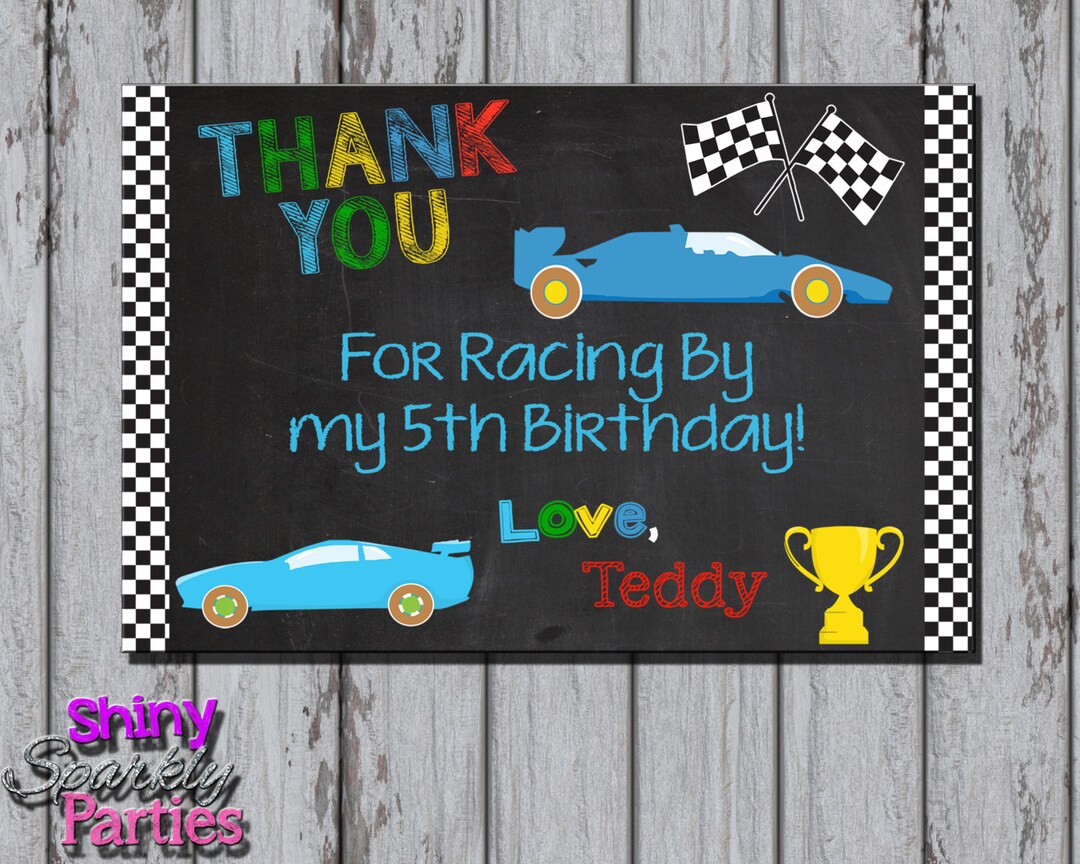 RACE CAR THANK You Card, Racing Birthday Party Thank You Note, Drag ...