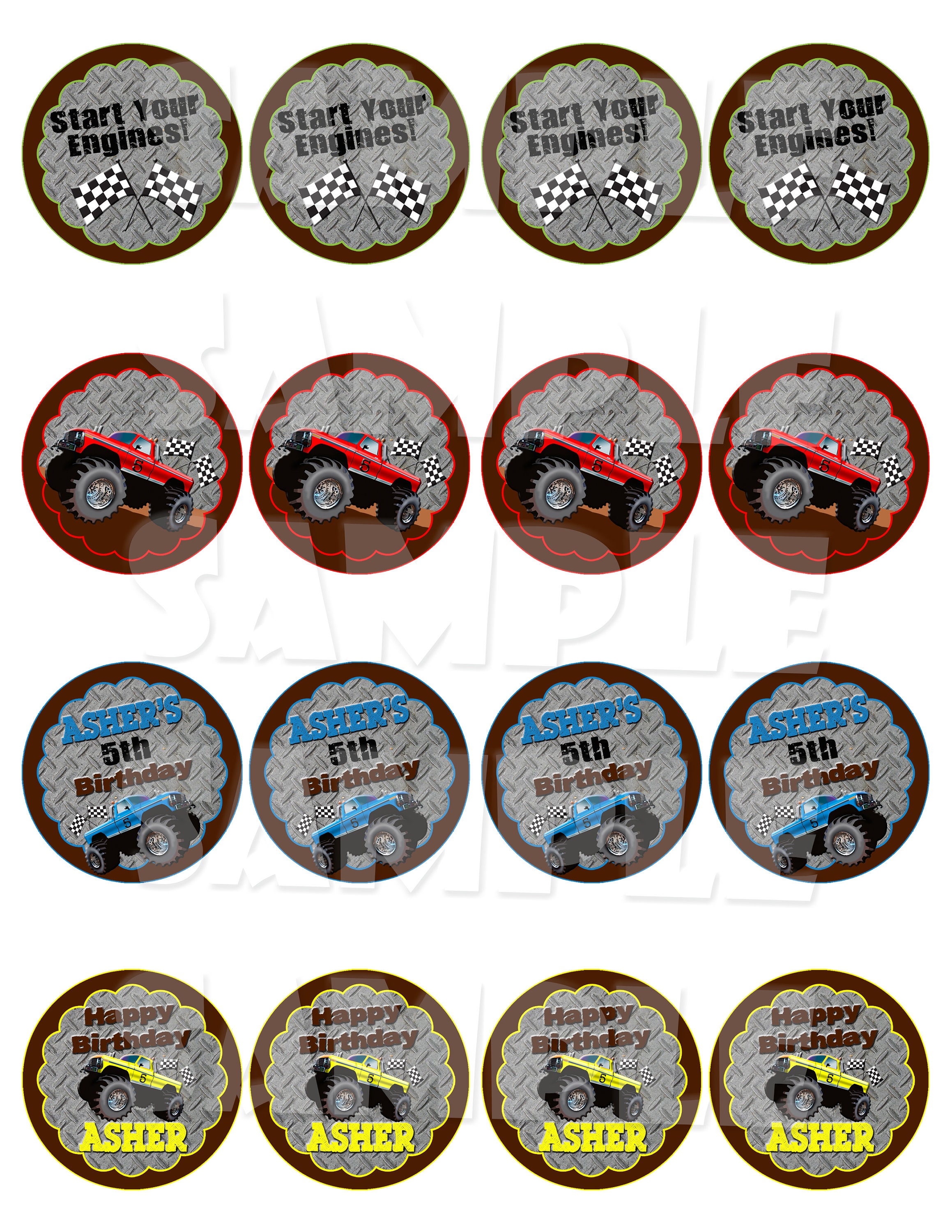 MONSTER TRUCK CUPCAKE Toppers - "monster Truck Party" - Monster Truck ...