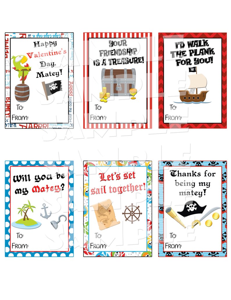 PIRATE VALENTINE CARDS Boy's Valentines Diy | Etsy