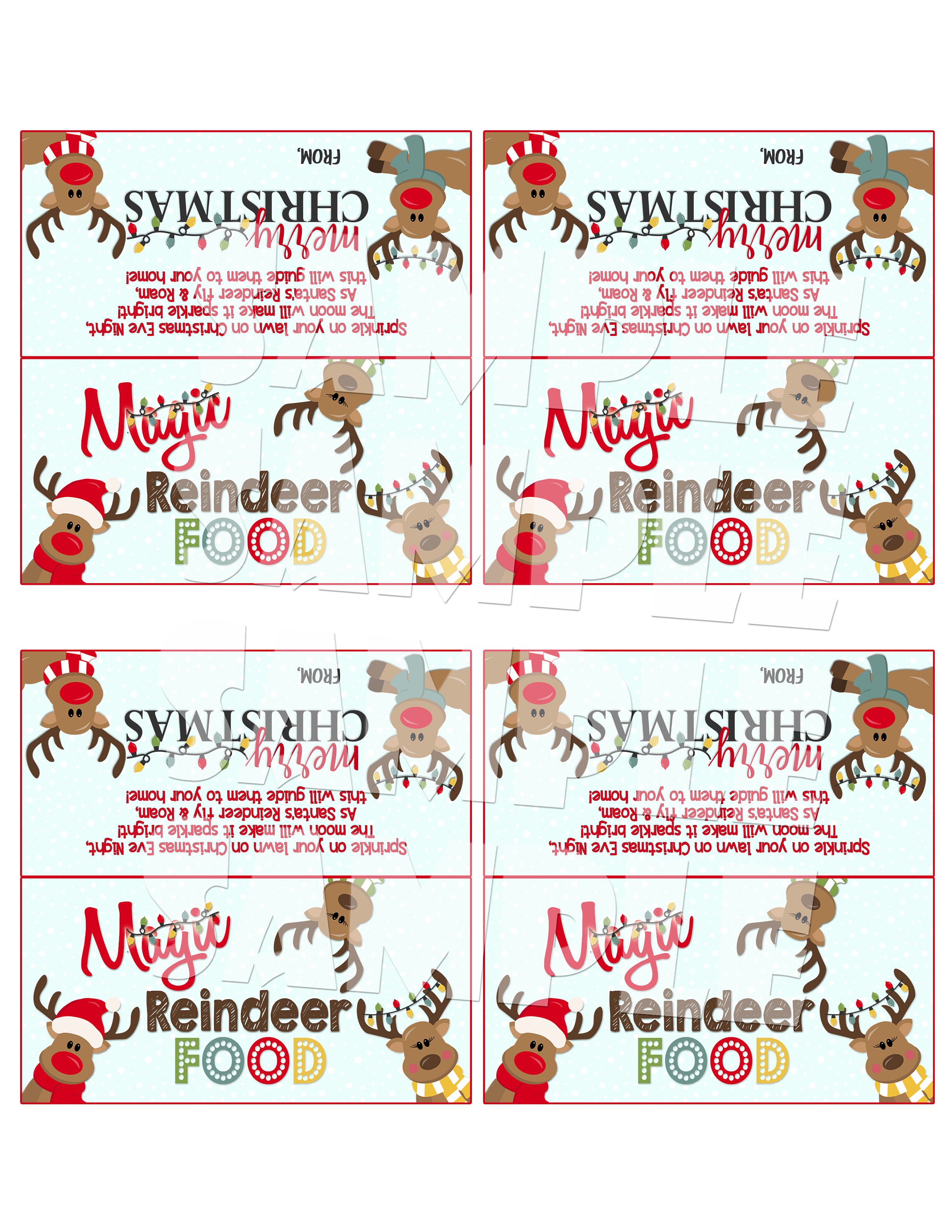 REINDEER FOOD TREAT Bag Toppers, Christmas Bag Toppers, Classroom ...