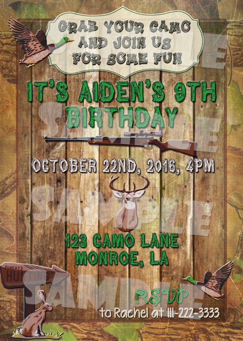 CAMO BIRTHDAY INVITATION, Hunting Birthday Invitation, Duck Hunting ...