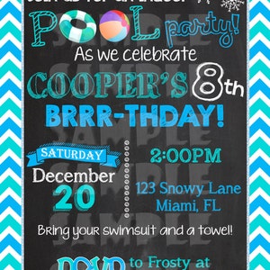 WINTER POOL PARTY Invitation, Winter Birthday Invite, Indoor Pool Party ...