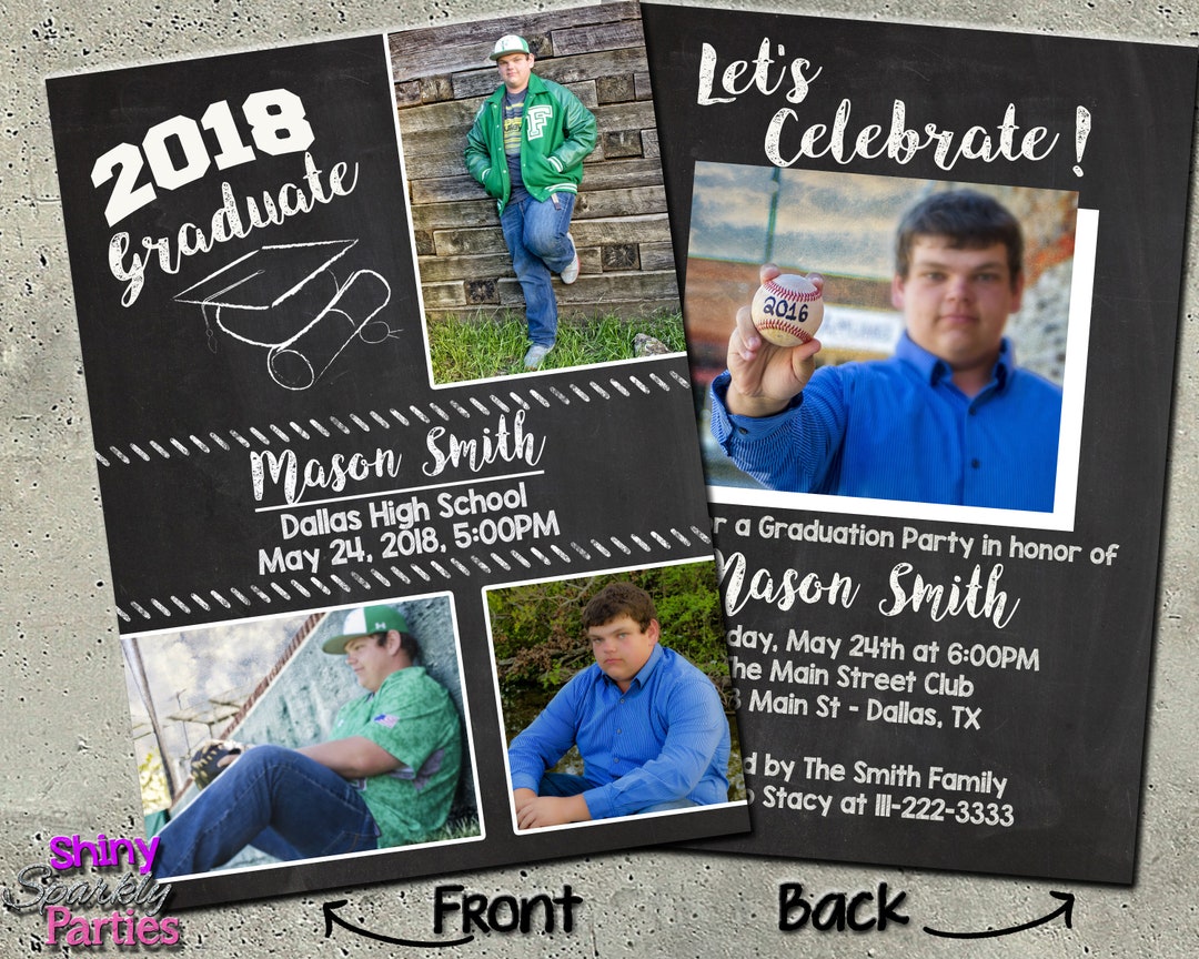 GRADUATION ANNOUNCEMENT, Grad PARTY Invitation, Chalkboard Announcement ...