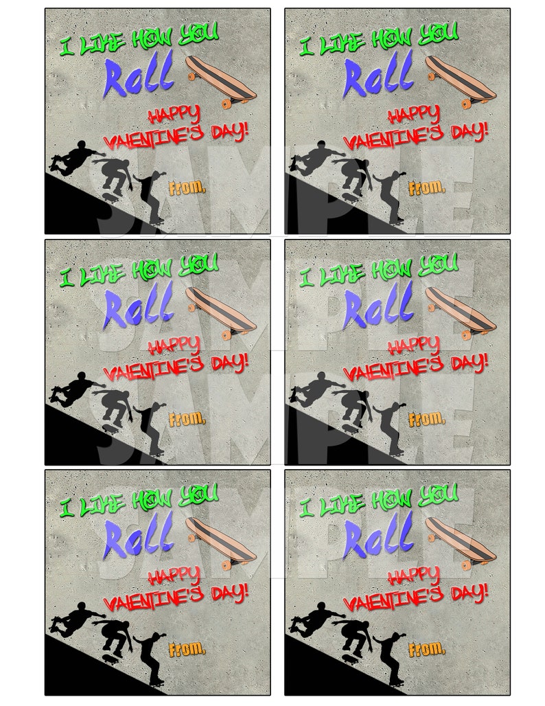SKATEBOARDING VALENTINES Valentines for Boys Classroom - Etsy