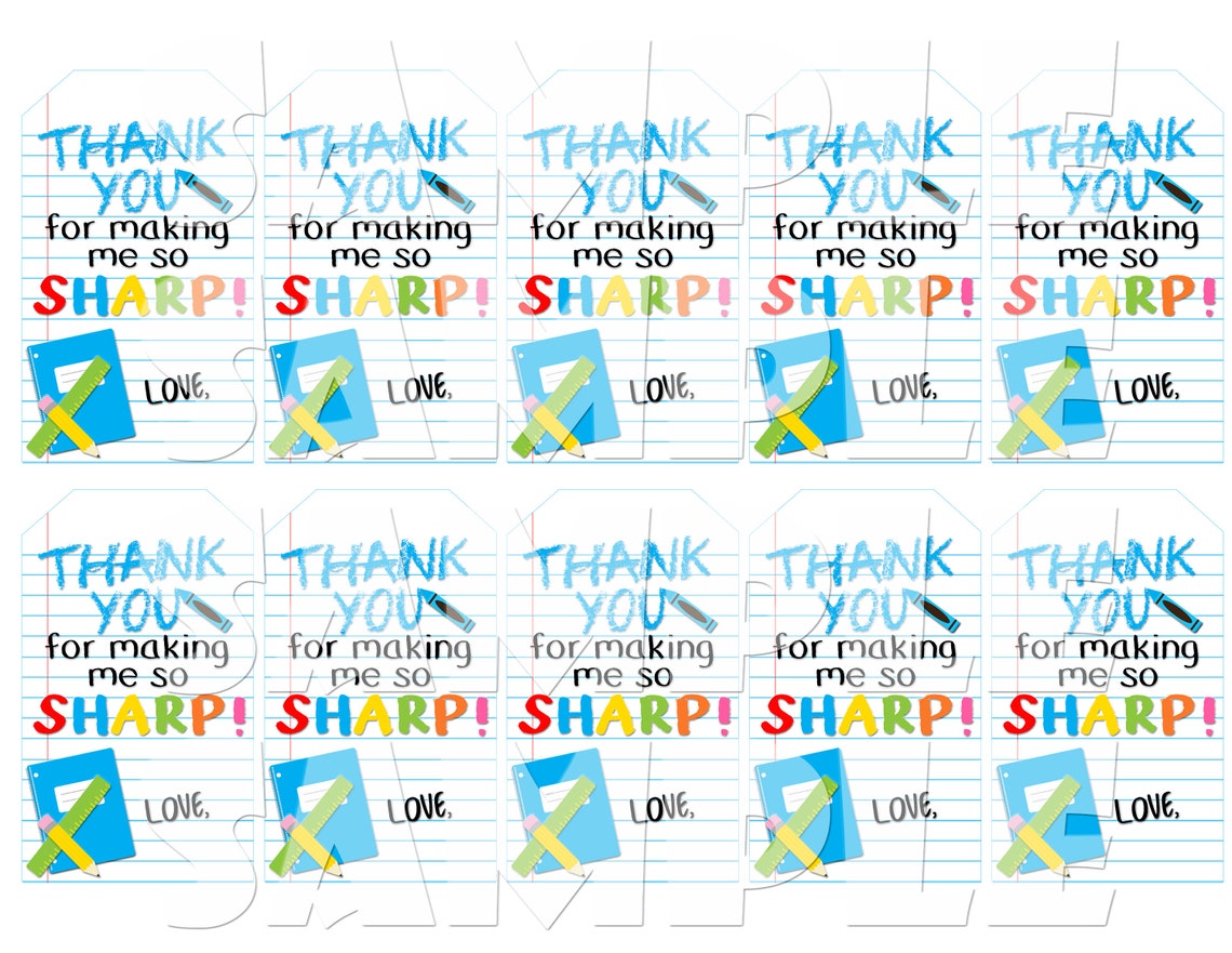 TEACHER GIFT TAGS Thank You for Making Me so Sharp Teacher - Etsy