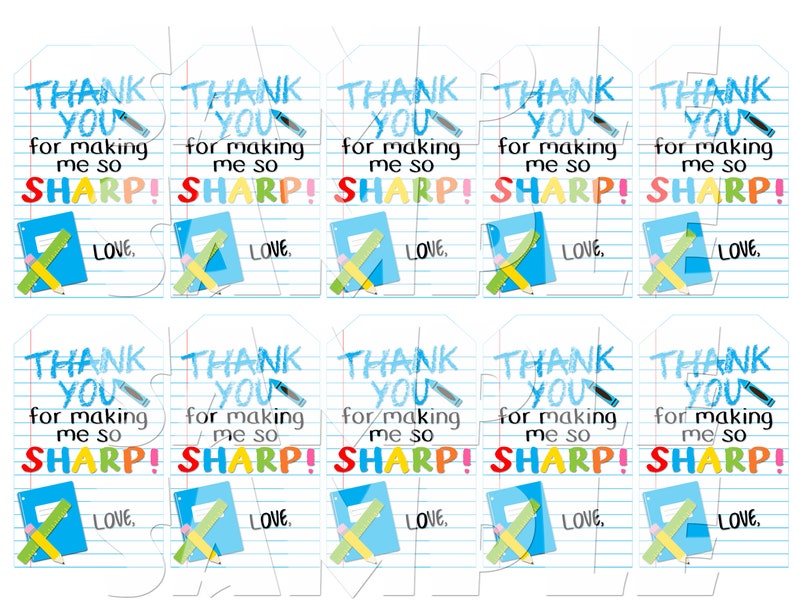 TEACHER GIFT TAGS, Thank You for Making Me so Sharp, Teacher ...