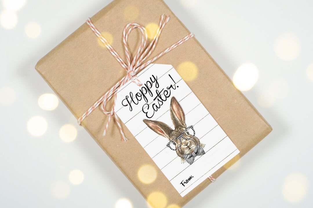 EASTER GIFT TAGS, Easter Bunny With Glasses Gift Tags, Diy Spring Tags ...