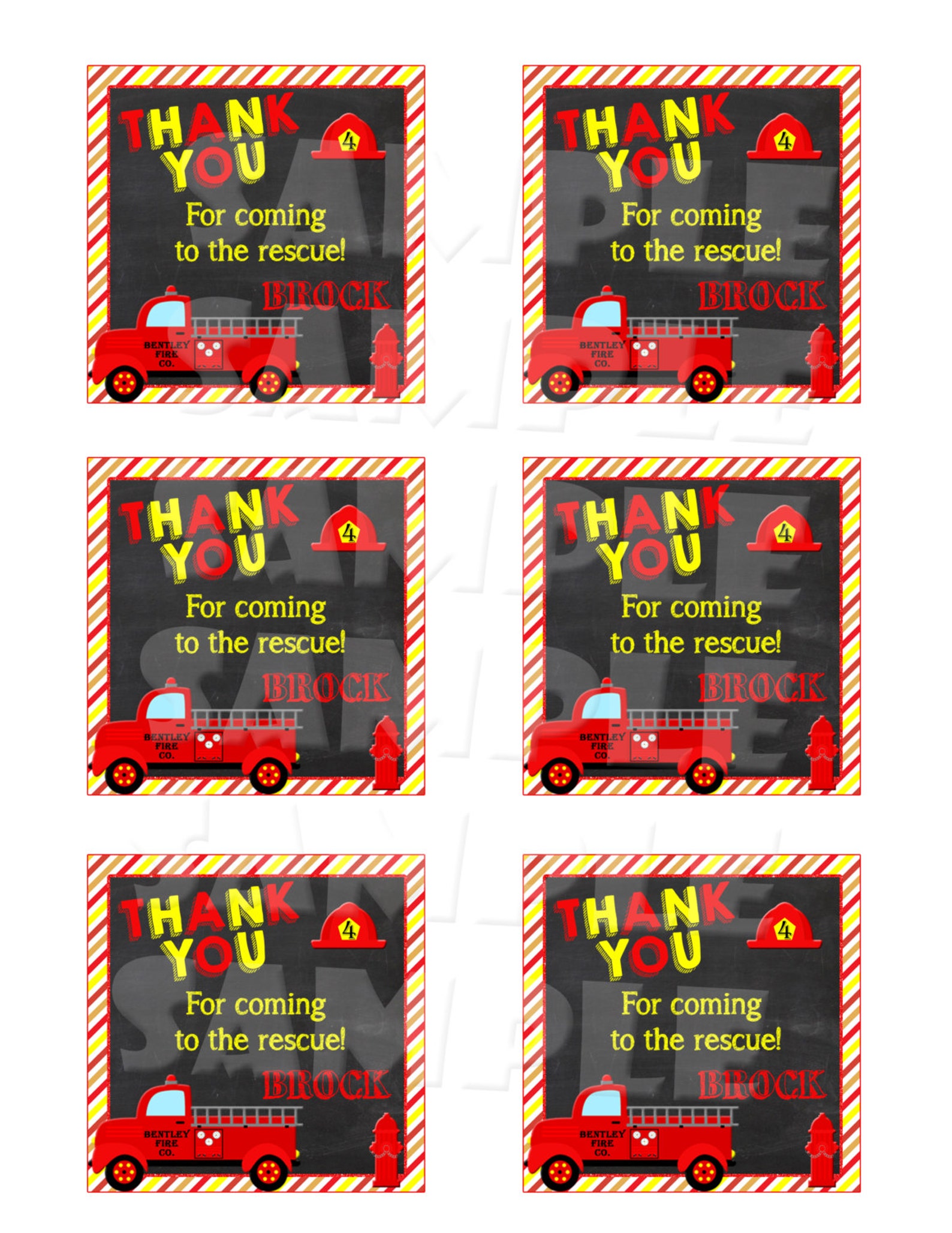 FIRETRUCK FAVOR TAGS Fireman Firefighter Fireman Party - Etsy