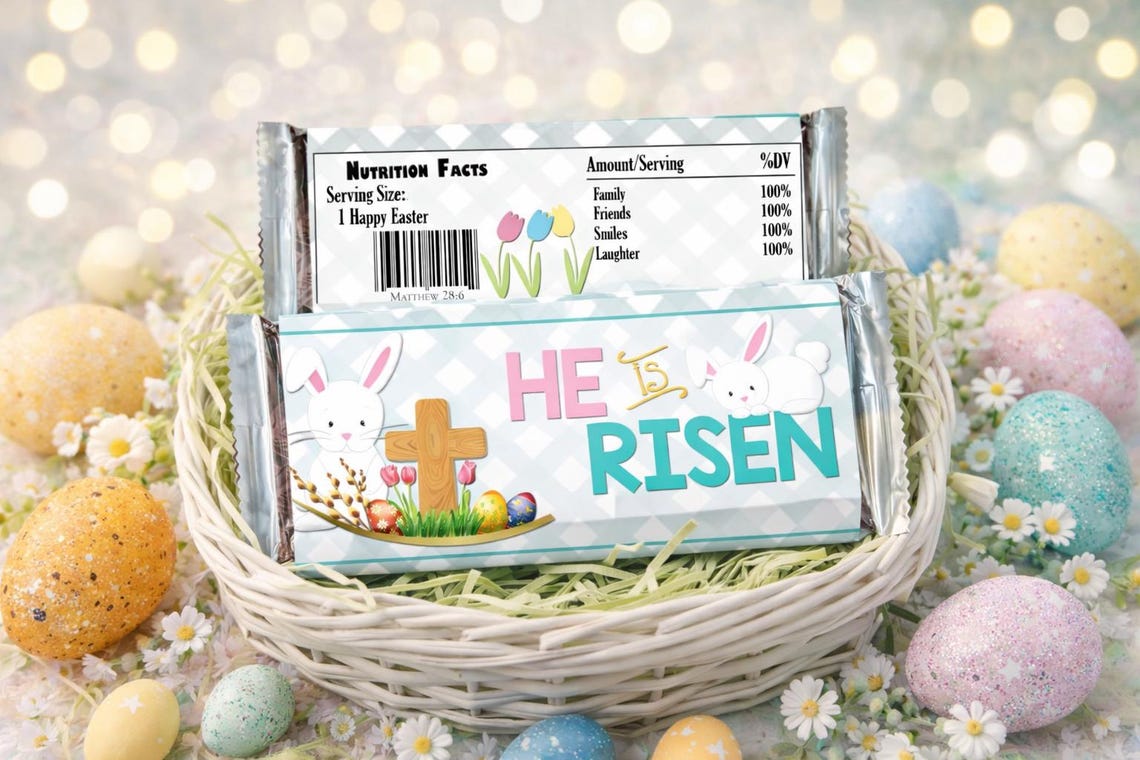 EASTER CANDY BAR Wrappers - He is Risen Candy Bar Labels - Bible Verse ...