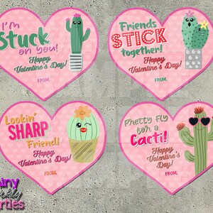 CACTUS VALENTINES, Heart Valentine Cards, Valentines for School, School ...