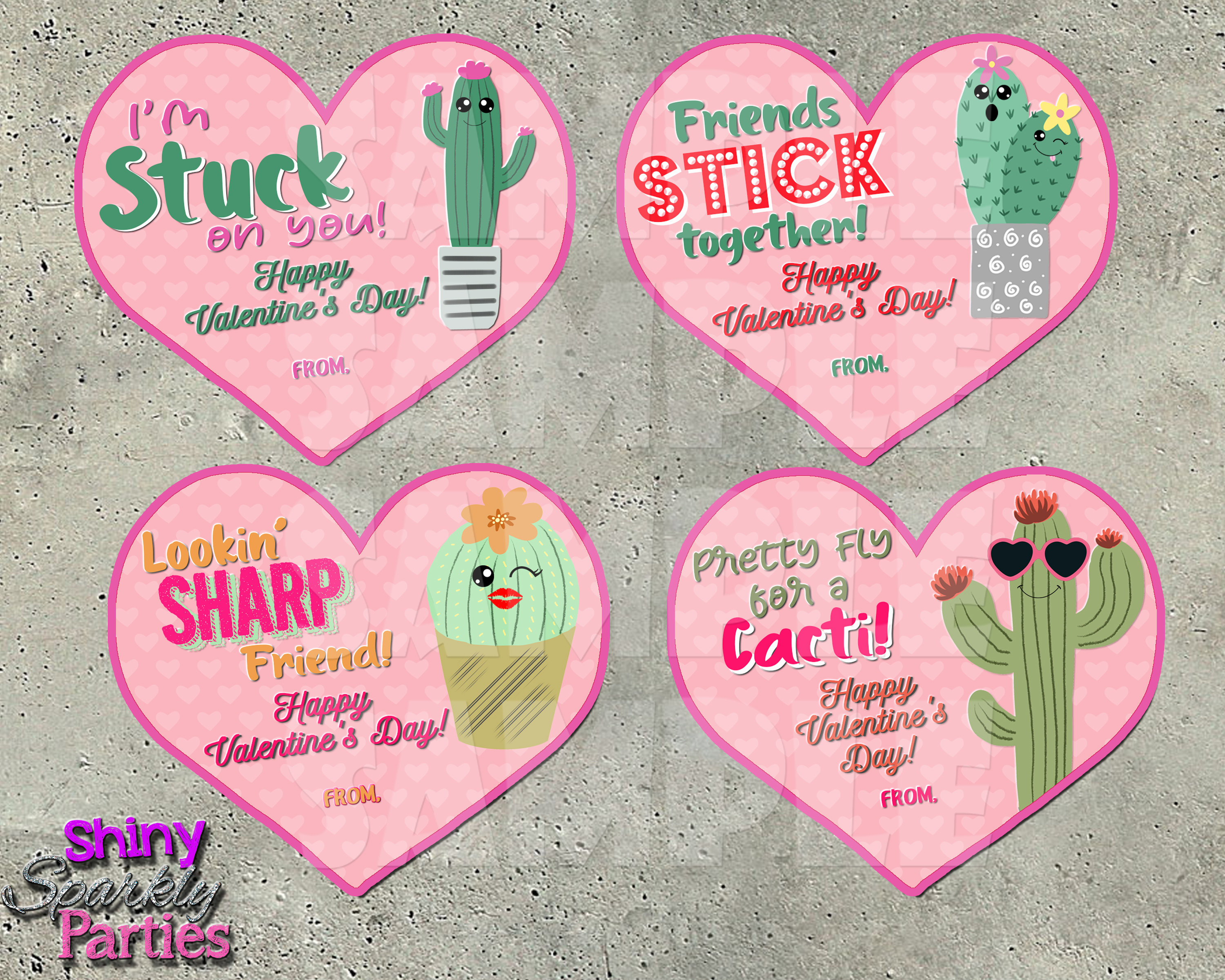CACTUS VALENTINES, Heart Valentine Cards, Valentines for School, School ...