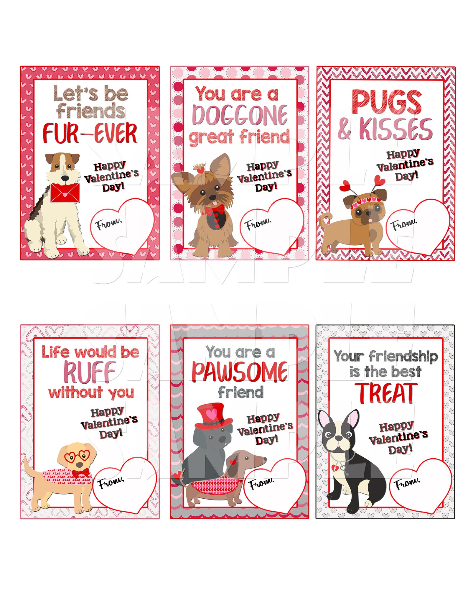 DOG VALENTINE CARDS Classroom Valentines Puppy Valentine - Etsy