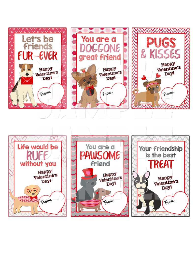 DOG VALENTINE CARDS Classroom Valentines Puppy Valentine - Etsy