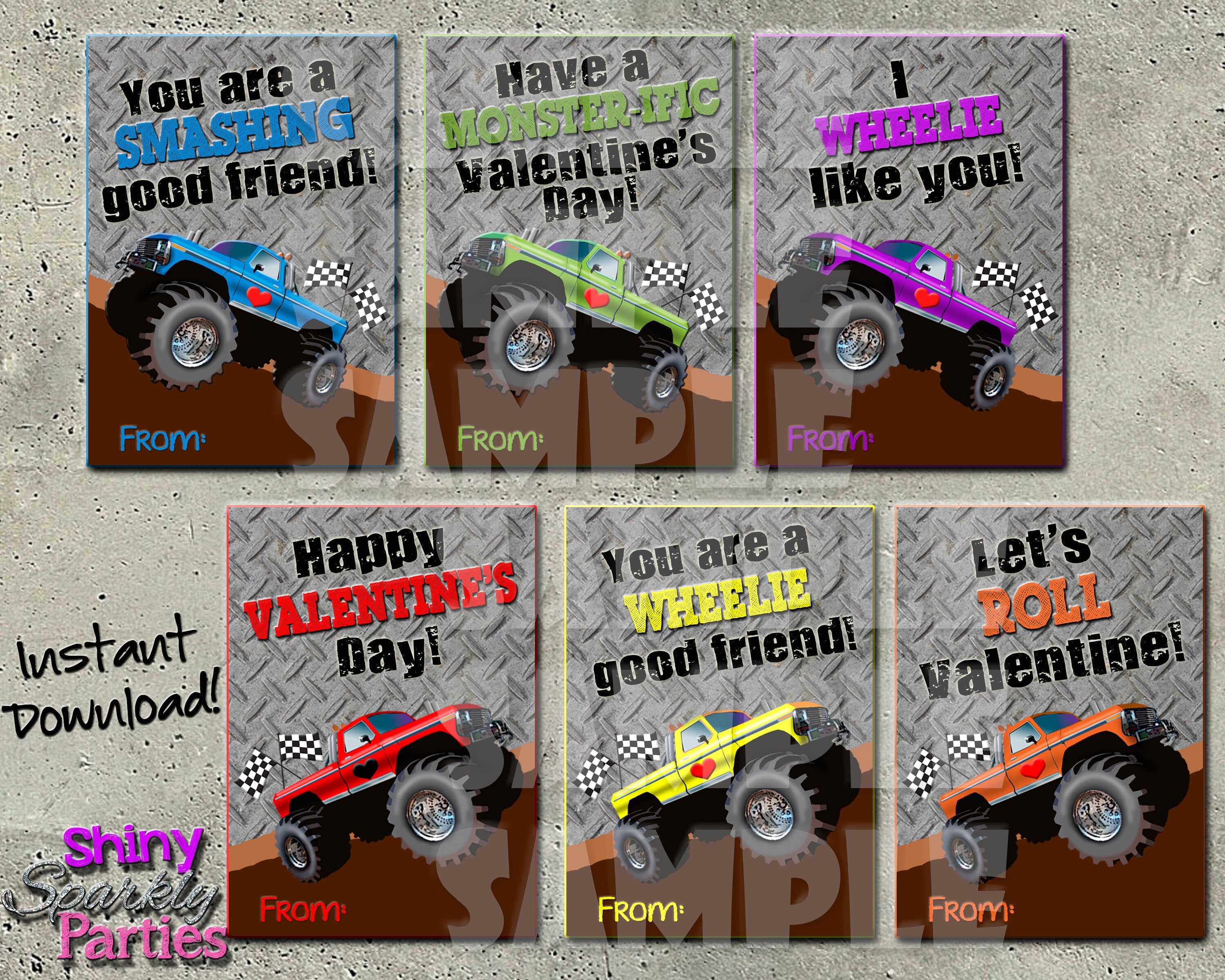 MONSTER TRUCK VALENTINES Valentines for school | Etsy