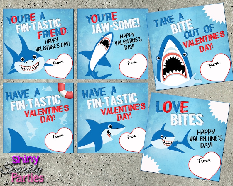 Shark Valentine Cards Shark Kids Valentine Printable - Etsy